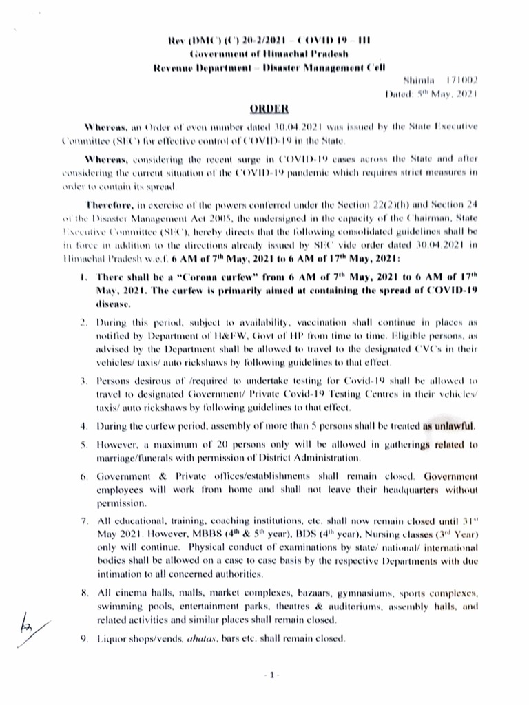 SEC Order 5 May 2021 Corona Curfew | PDF | Agriculture | Transport