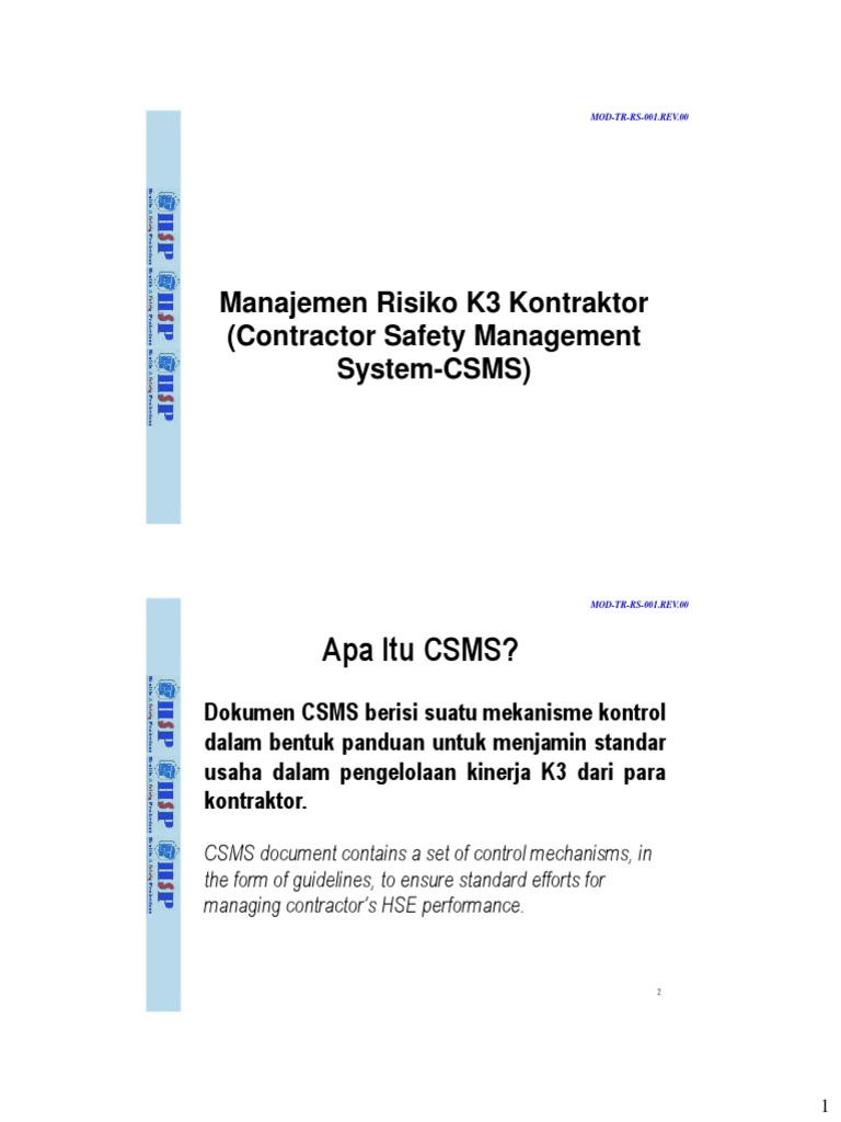 Sistem Manajemen Keselamatan dan Kesehatan Kerja Kontraktor (Contractor Safety Management System ...