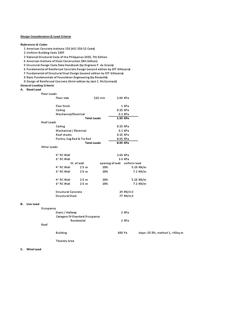Design Consideration & Load Criteria References & Codes | PDF ...