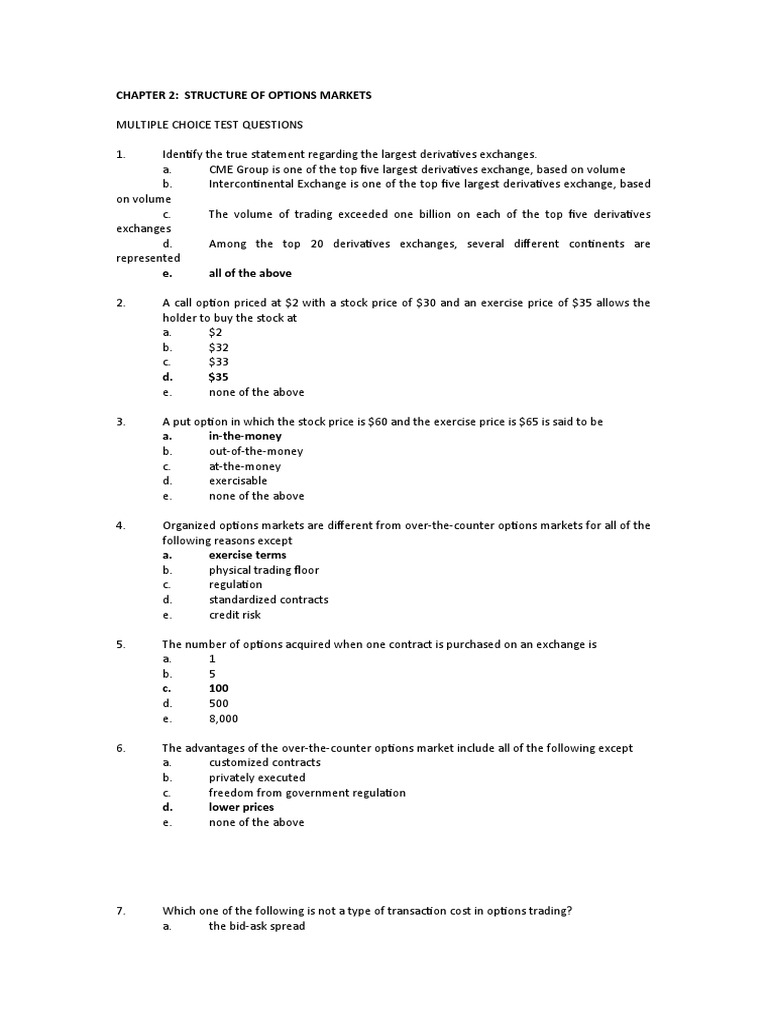 Chapter 2: Structure of Options Markets | PDF | Option (Finance ...