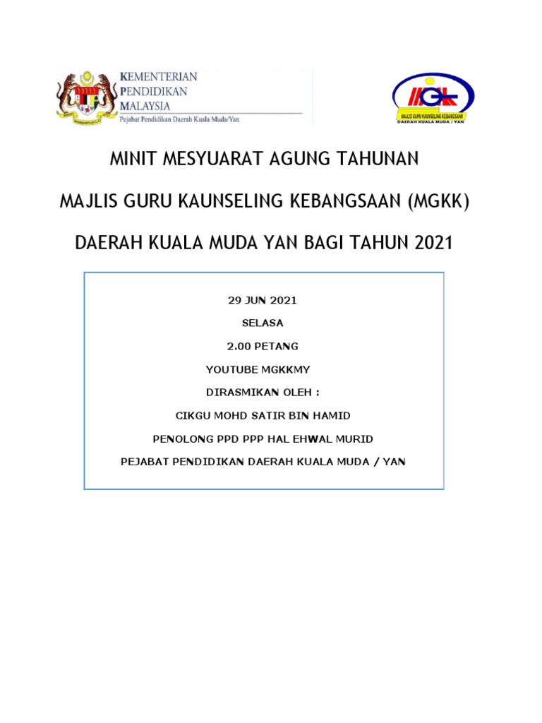 Buku Mesyuarat Agung Tahunan Majlis Guru Kaunseling Kebangsaan (MGKK) Daerah Kuala Muda - Yan ...