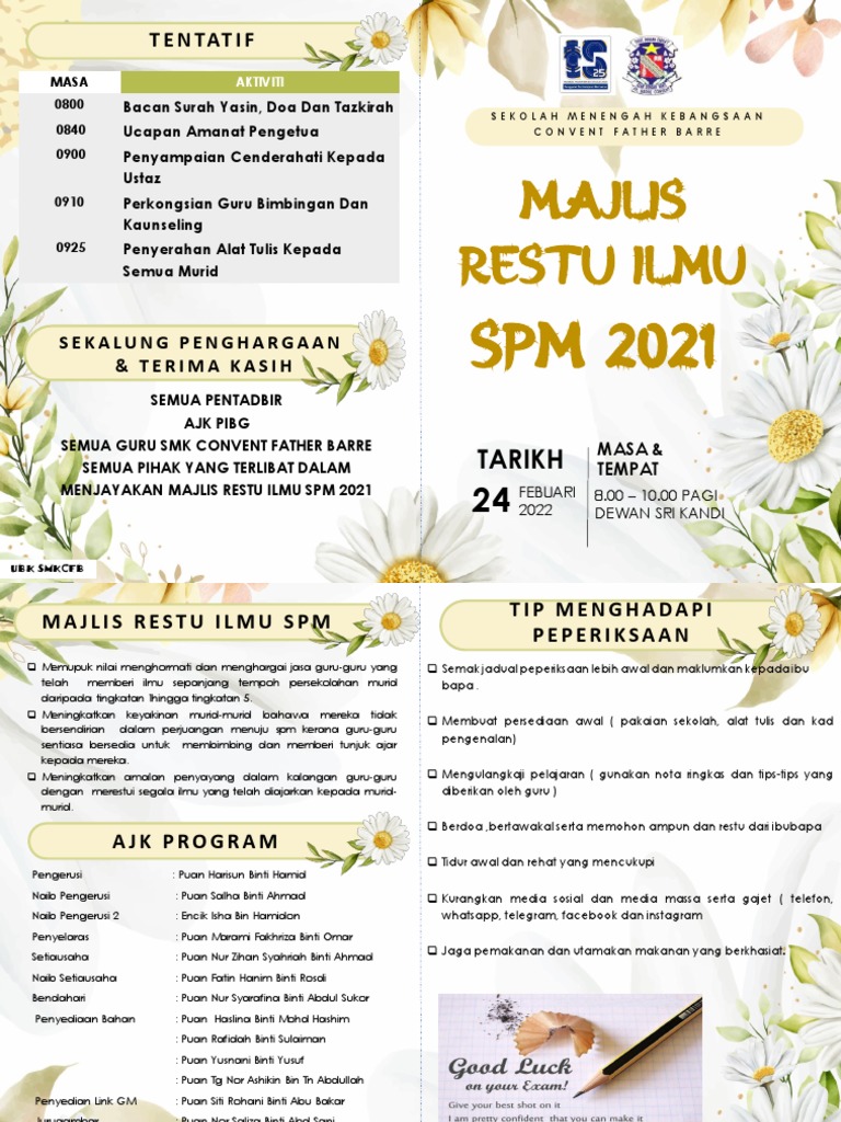 Buku Program Majlis Restu Ilmu SPM 2021 SMKCFB | PDF