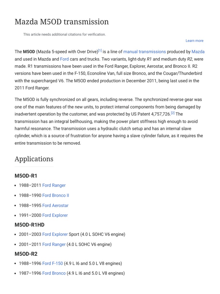 Mazda M5OD Transmission - Wikipedia | PDF | Transmission (Mechanics ...