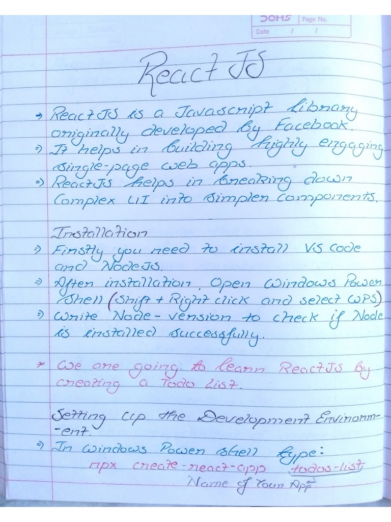 ReactJS Handwritten Notes | PDF