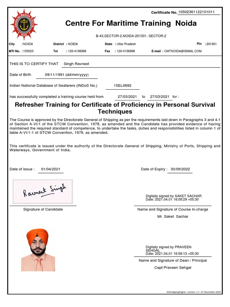 Centre For Maritime Training Noida: Refresher Training For Certificate ...