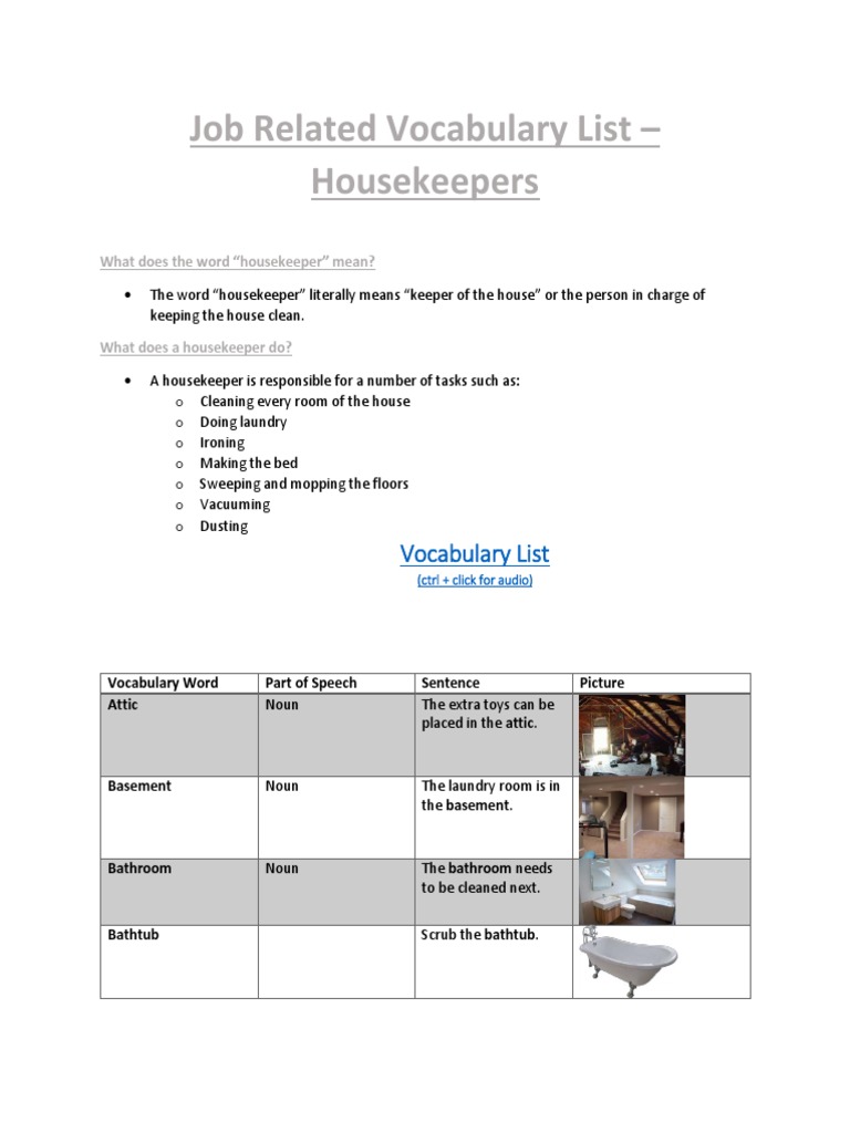 Housekeeping Vocabulary Guide | PDF | Housekeeping | Home
