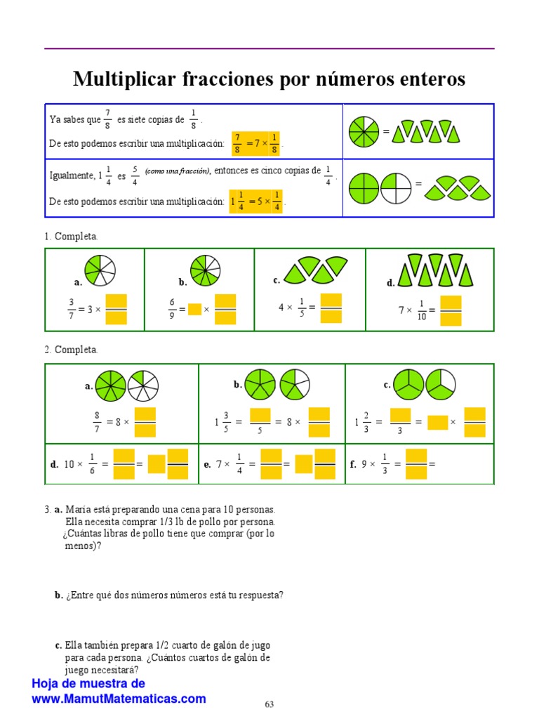 Introduccion A Fracciones Multiplicar Fracciones Por Numeros Enteros ...