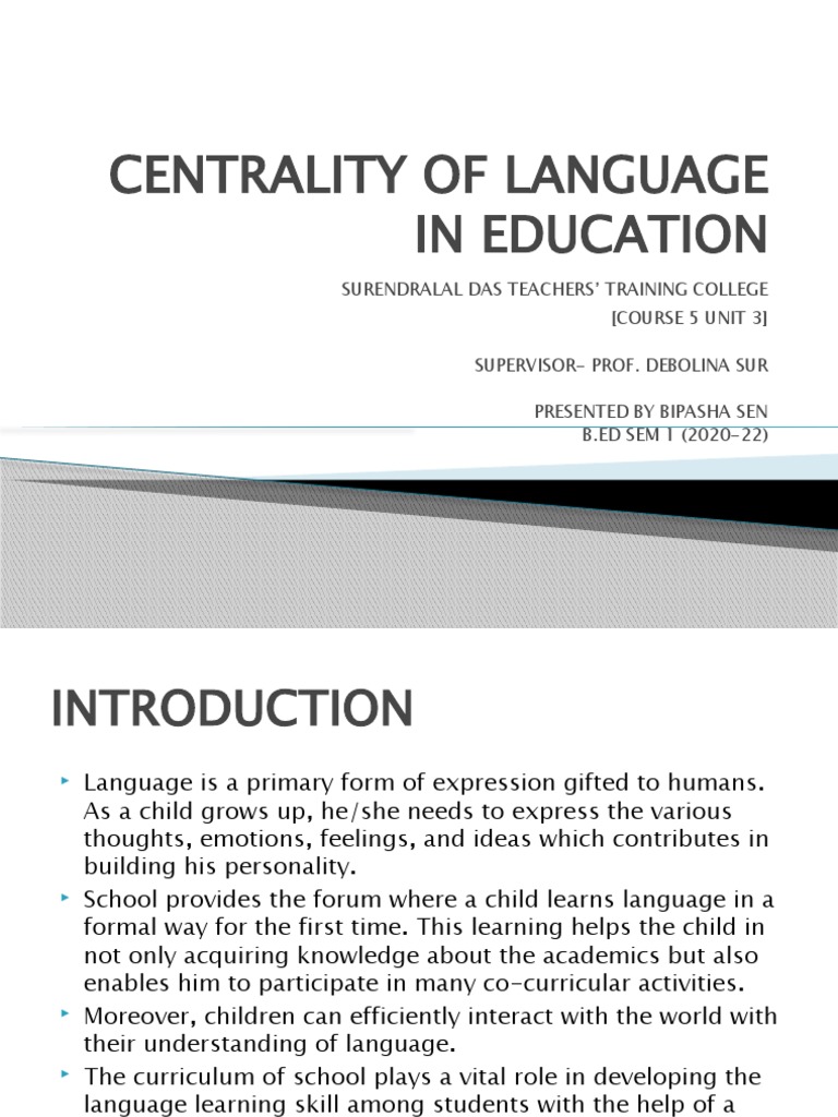 Central Role of Language in Education | PDF | Teachers | Curriculum