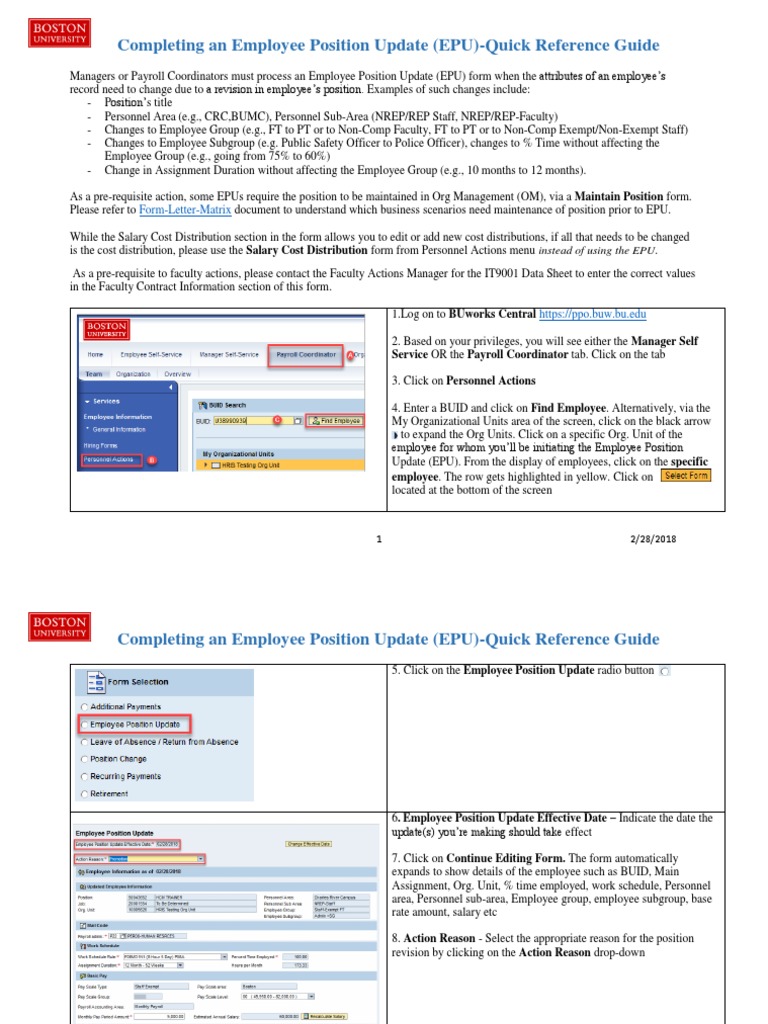 Completing An Employee Position Update (EPU) - Quick Reference Guide ...