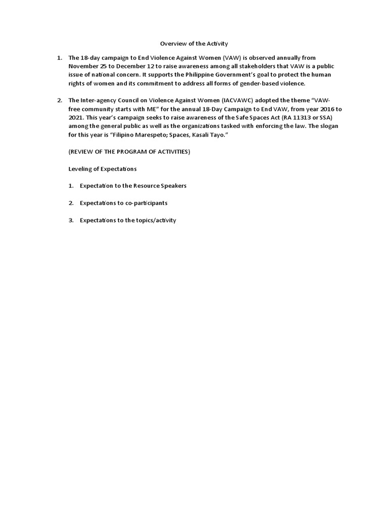 Overview of The Activity | PDF