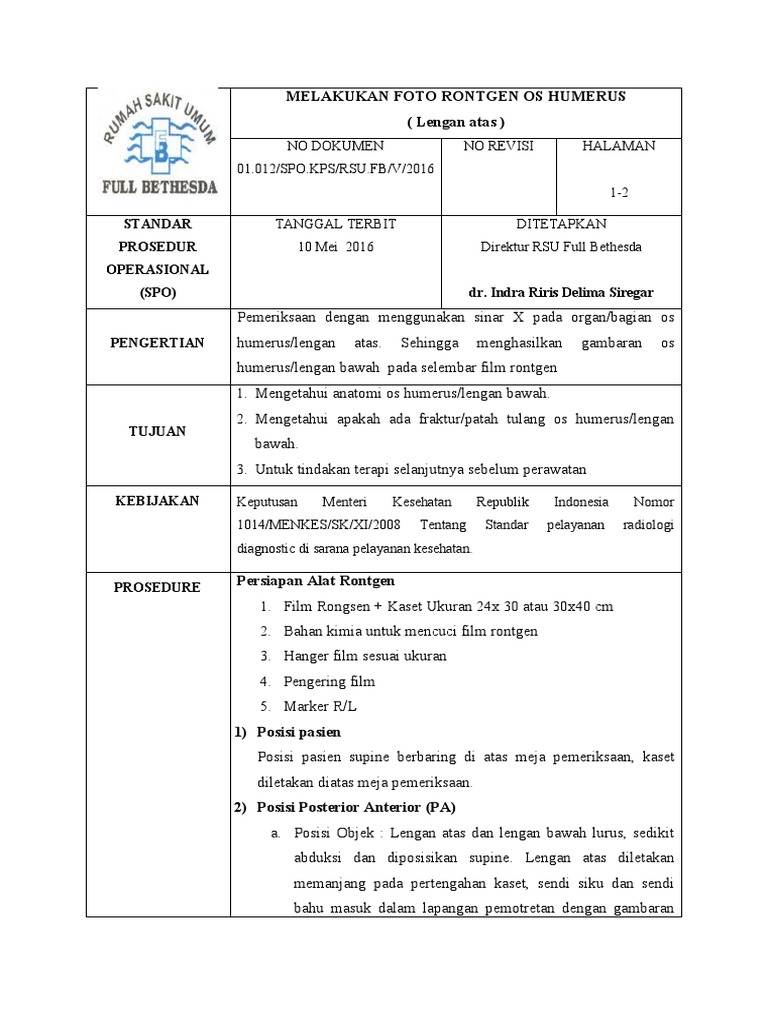 Spo Melakukan Foto Rontgen | PDF