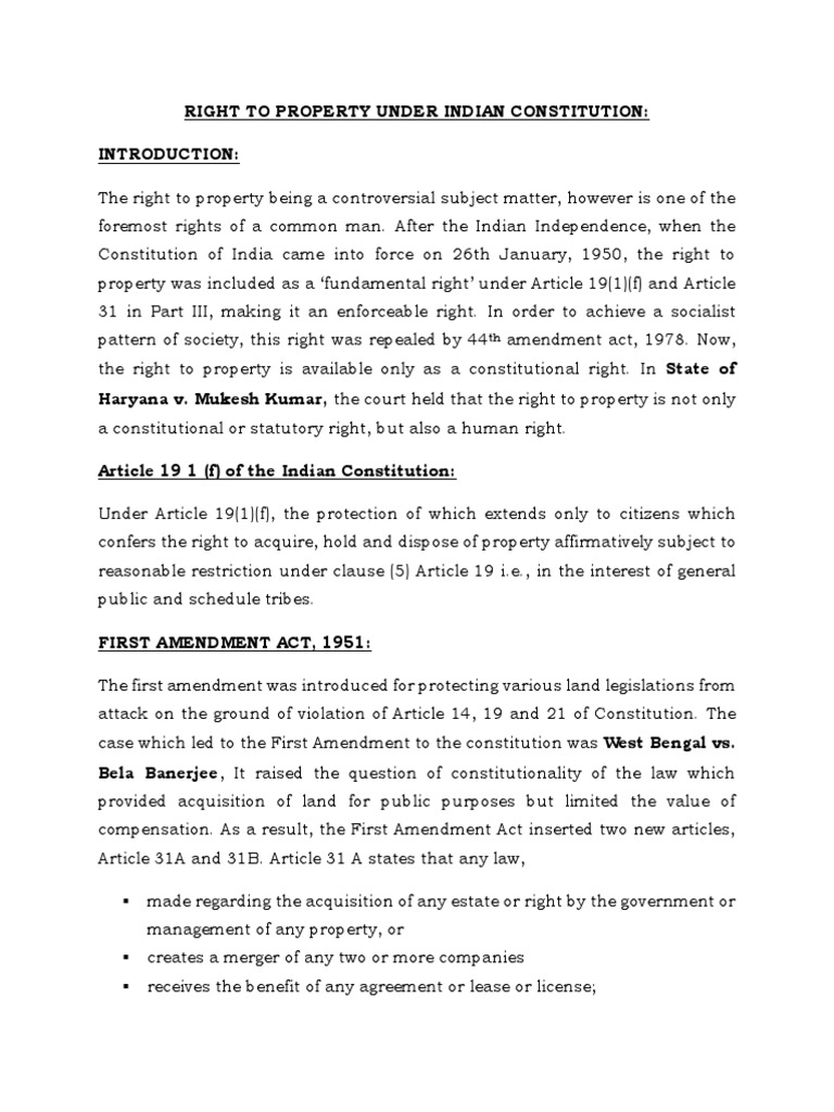 Right To Property Under Indian Constitution | PDF | Right To Property ...