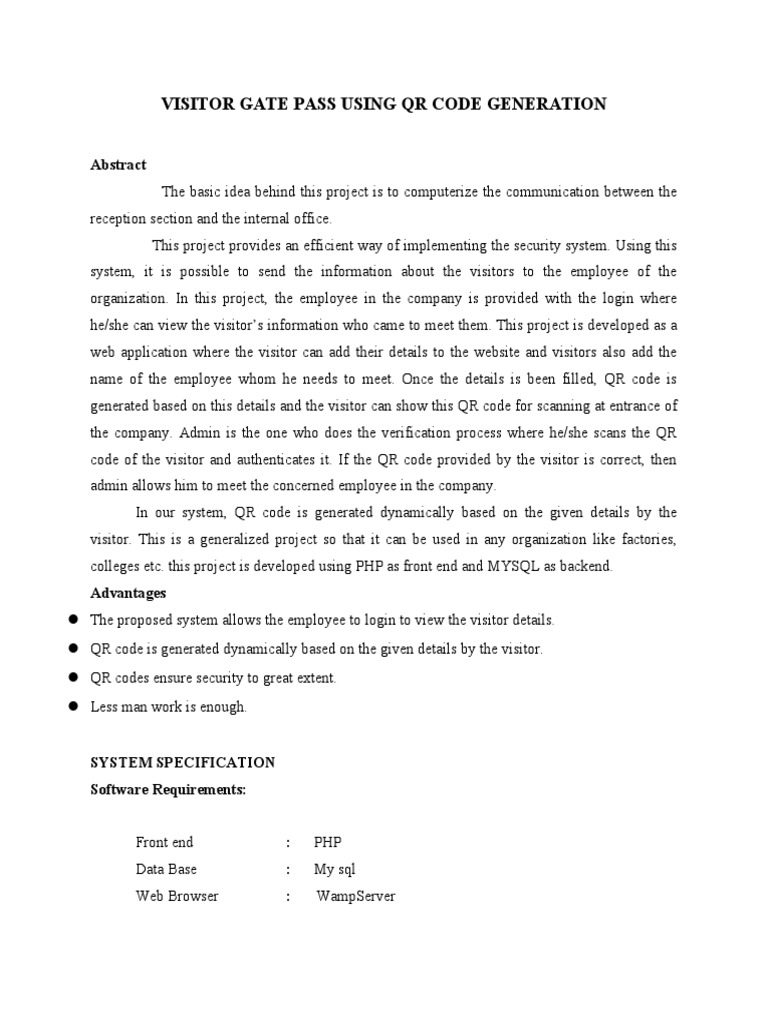 QR Code Visitor Gate Pass System | PDF | Technology & Engineering