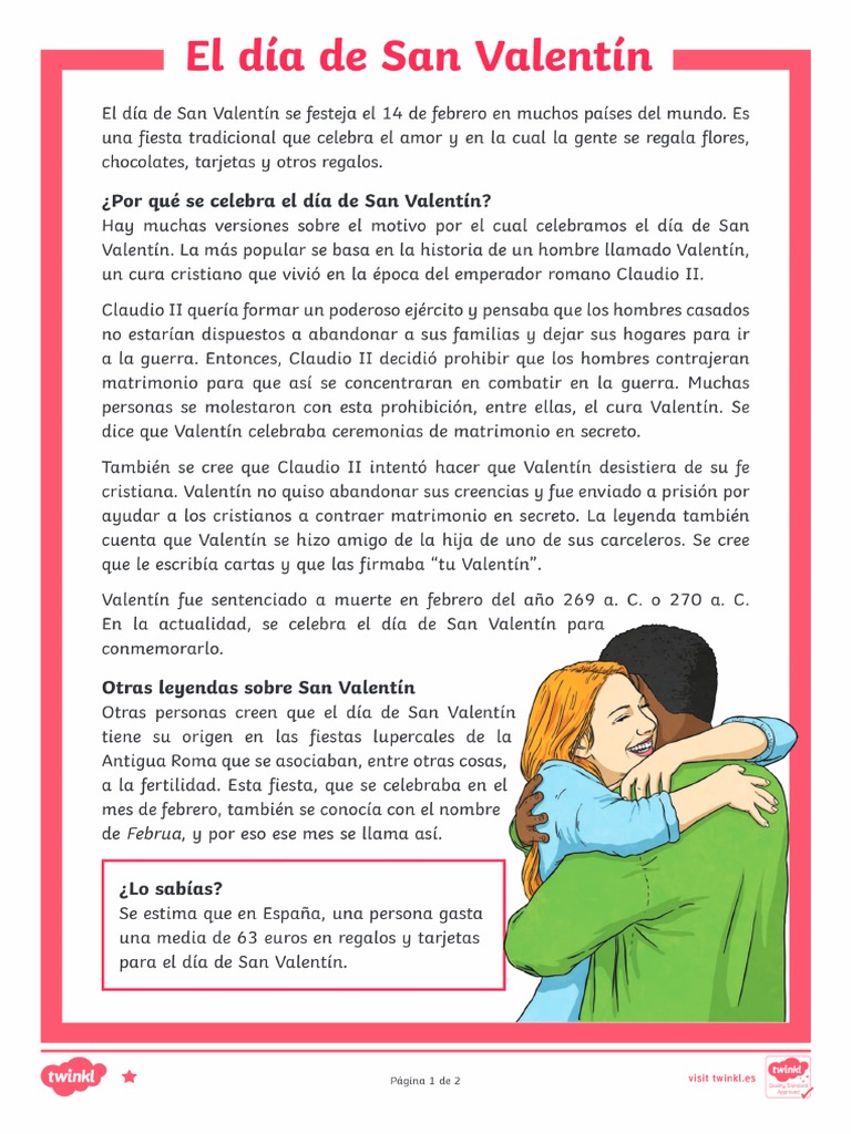 Comprensión Lectora Día de San Valentin | PDF