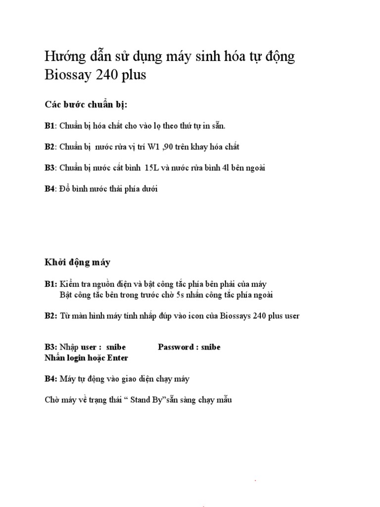 Hướng dẫn sử dụng máy sinh hóa tự động Biossay 240 plus | PDF