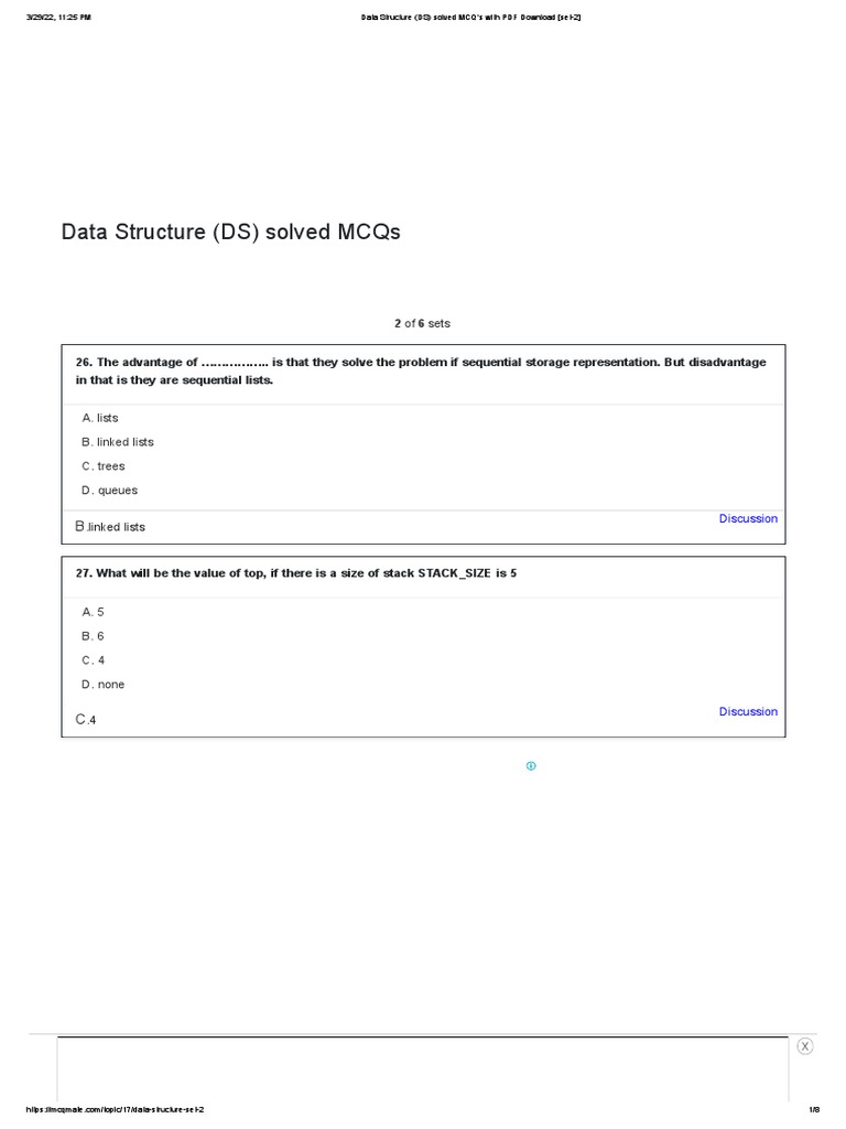 Data Structure (DS) Solved MCQ's With PDF Download (Set-2) | PDF ...