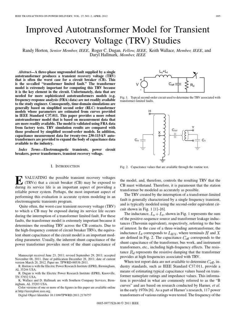 Improved Autotransformer Model For Transient Recovery Voltage (TRV ...