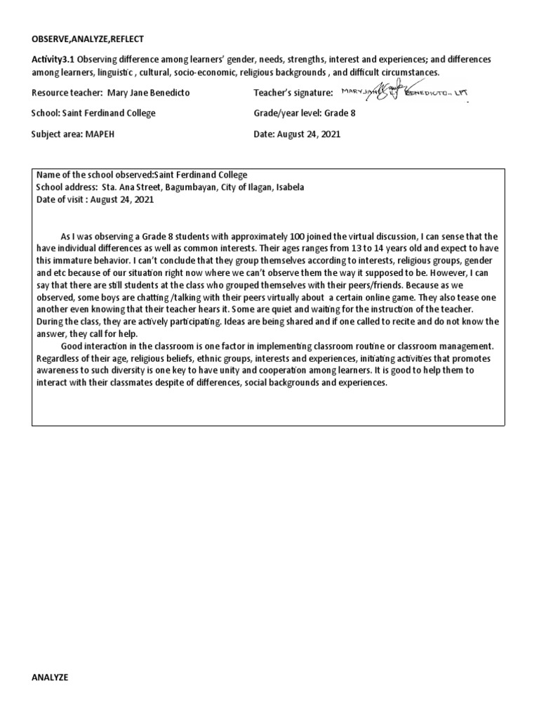 Observe, Analyze, Reflect Activity3.1 Observing Difference Among ...