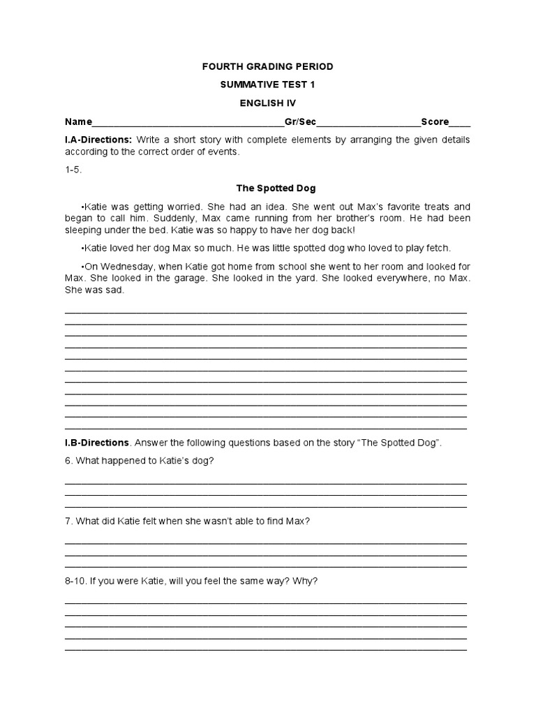 Summative Test in English Fourth Grading Period | PDF
