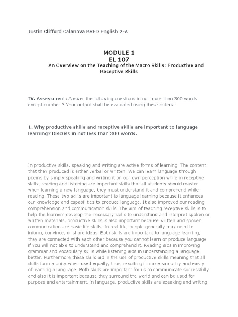 An Overview On The Teaching of The Macro Skills: Productive and ...