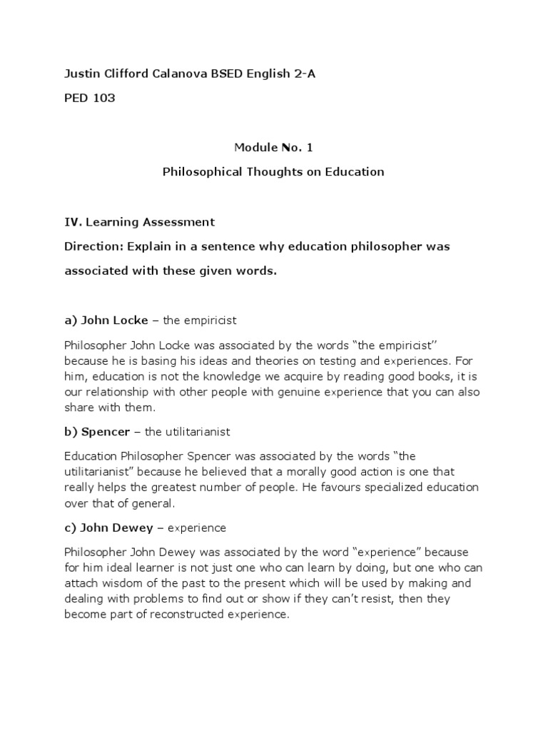 PED 103 Module 1answer | PDF | Pedagogy | Learning