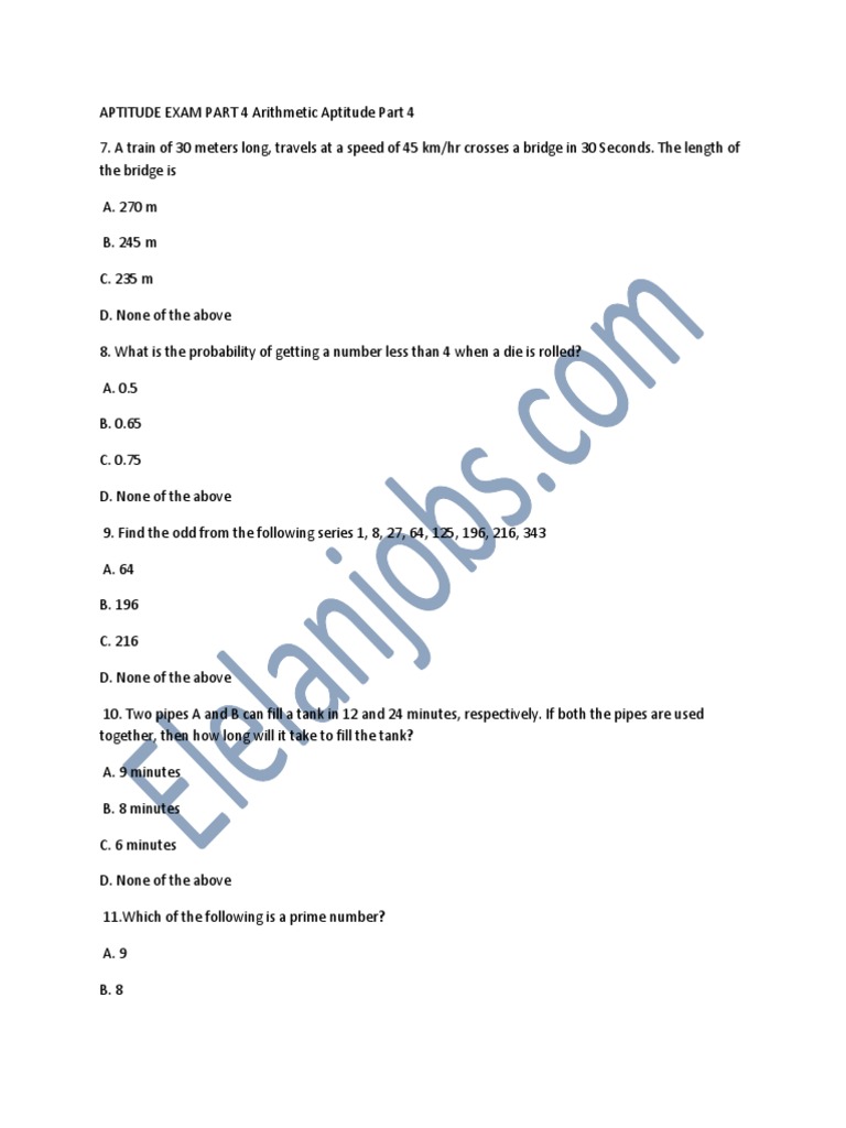 Arithmetic Aptitude Exam Questions | PDF | Course Credit | Prices