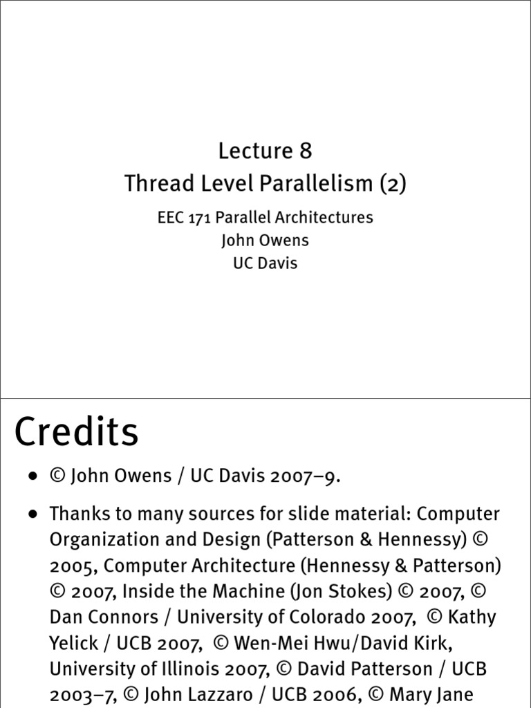 Thread Level Parallelism (2) : EEC 171 Parallel Architectures John Owens UC Davis | PDF | Thread ...