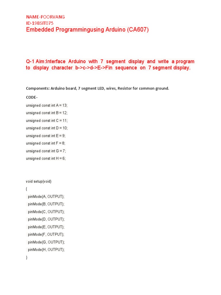 Programming an Arduino to Display Characters on a 7-Segment Display in Sequence | PDF | Computer ...