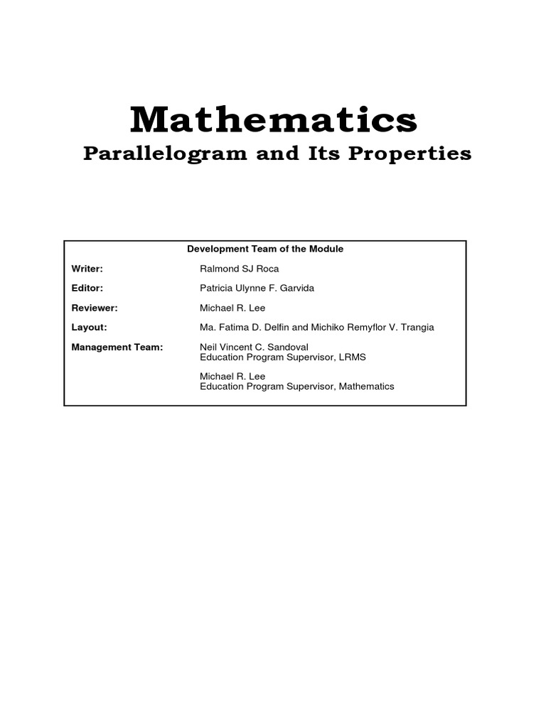 Math - Lesson1 - Parallelogram and Its Properties | PDF | Elementary ...