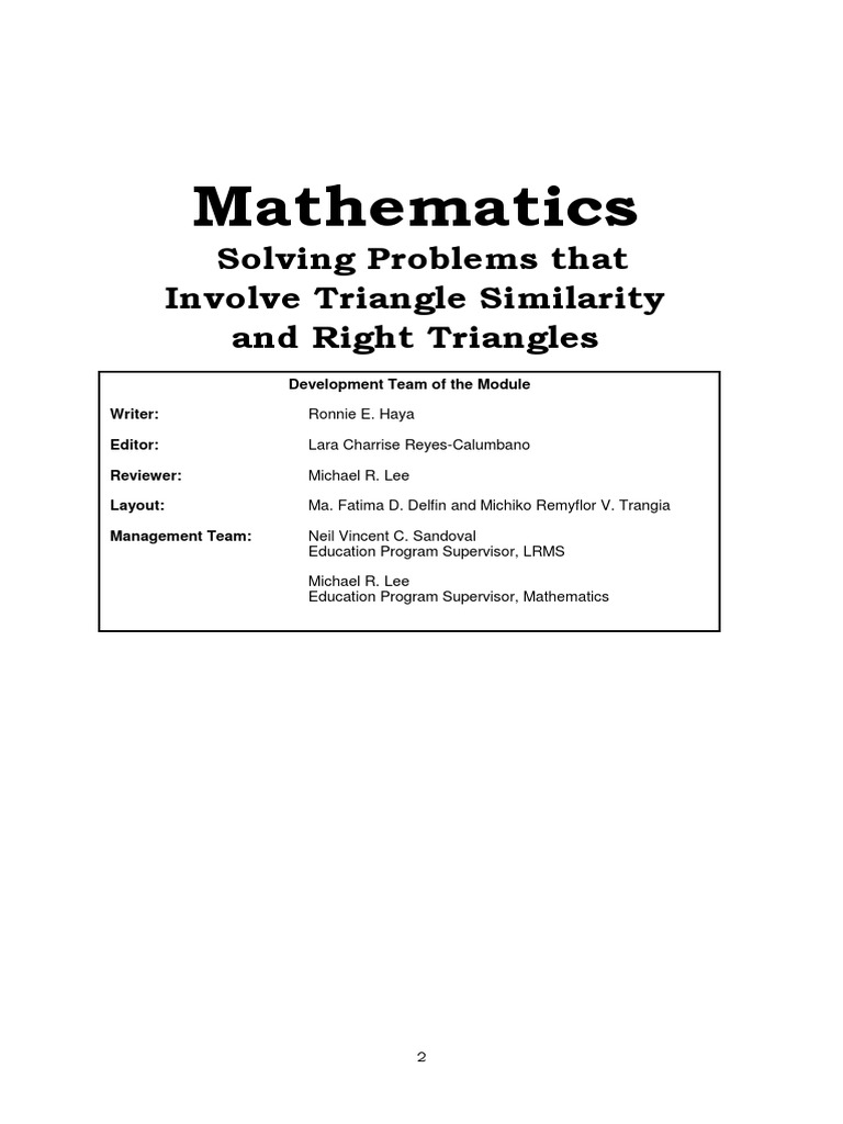 Math - Lesson7 - Solving Problems That Involve Triangle Similarity and Right Triangles | PDF ...