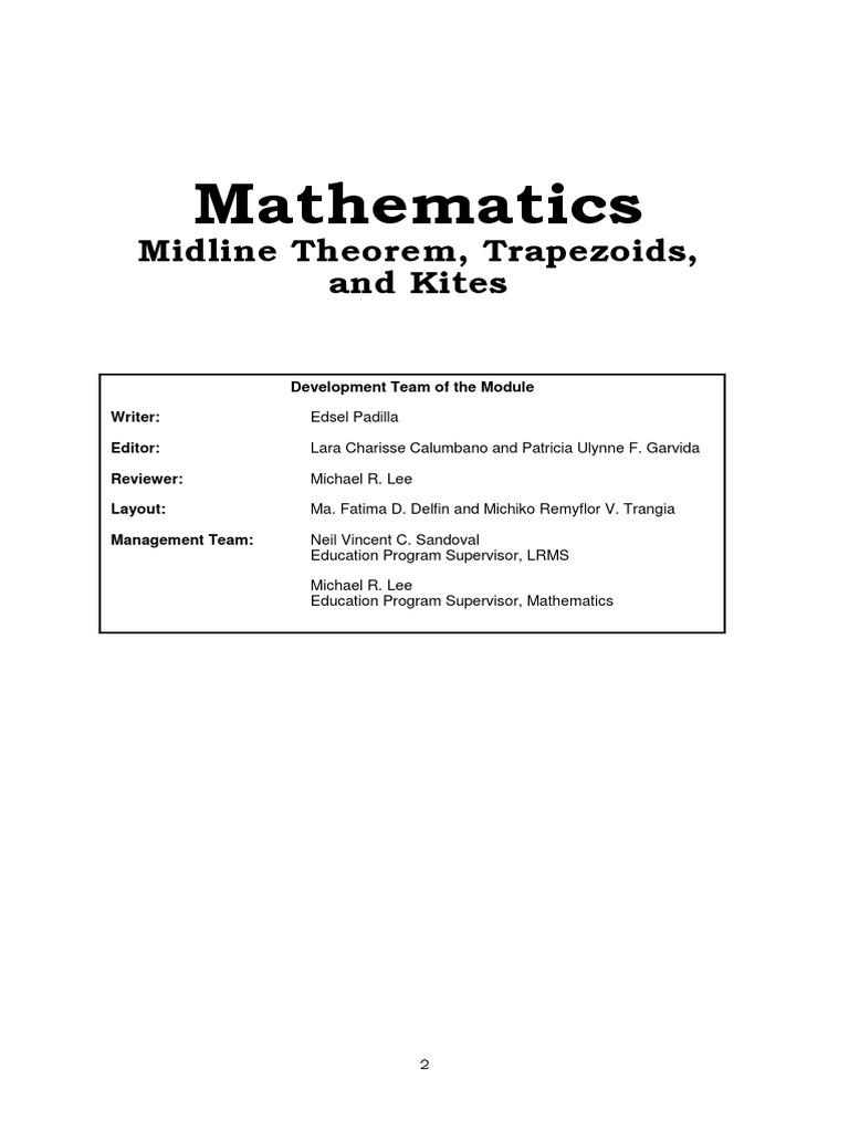 Math - Lesson3 - Midline Theorem, Trapezoids, and Kites | PDF ...
