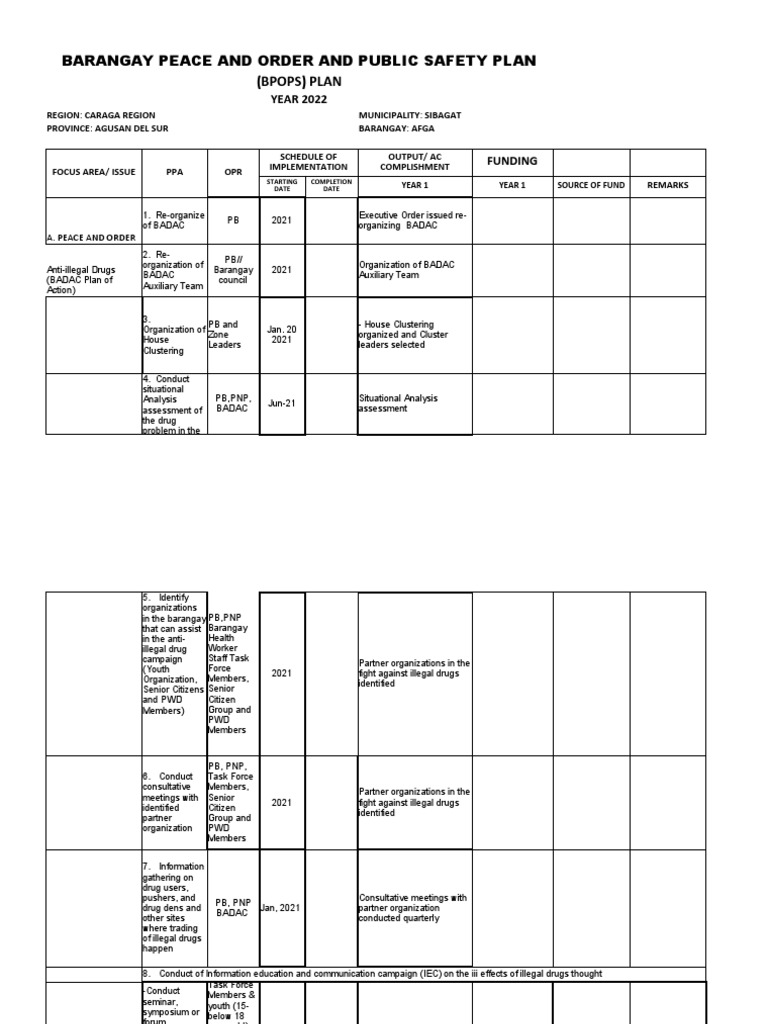 Barangay Peace and Order and Public Safety Plan | PDF