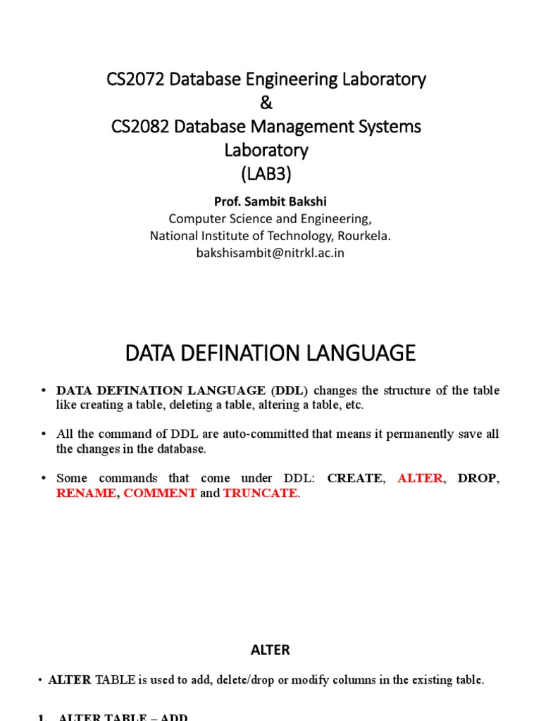 CS2072 Database Engineering Laboratory & CS2082 Database Management Systems Laboratory (LAB3 ...