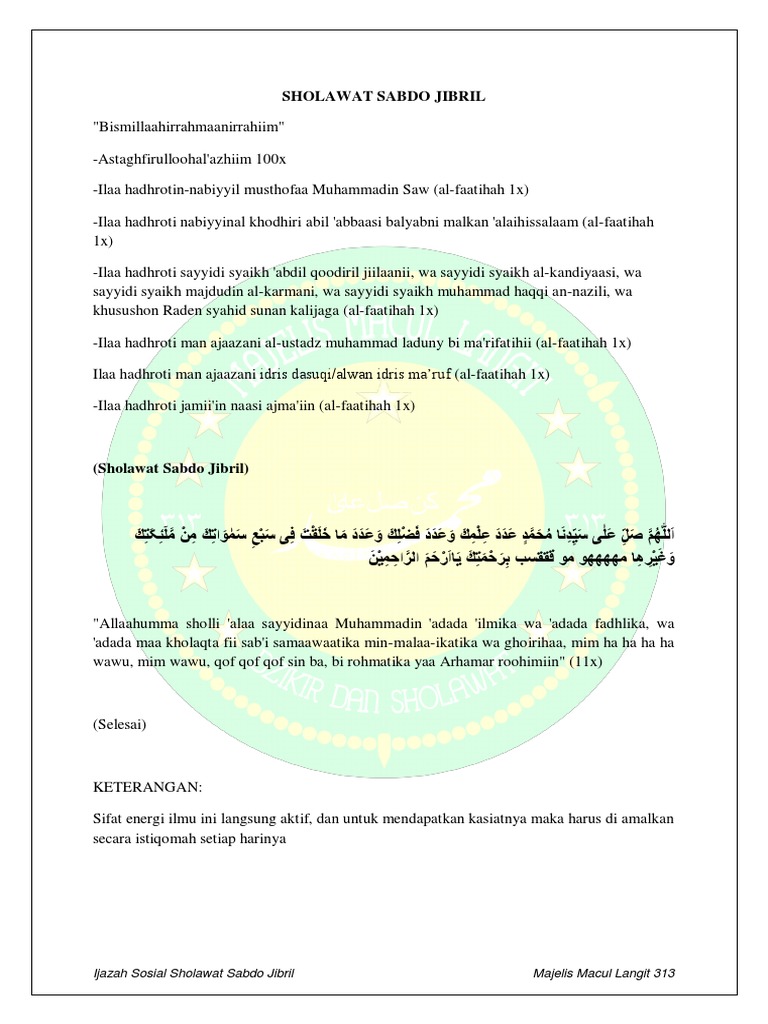 Sholawat Sabdo Jibril 313 | PDF