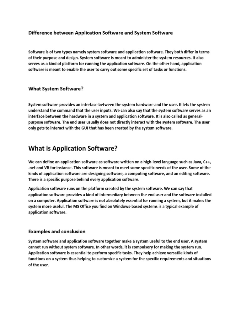 Difference Between Application Software and System Software | PDF