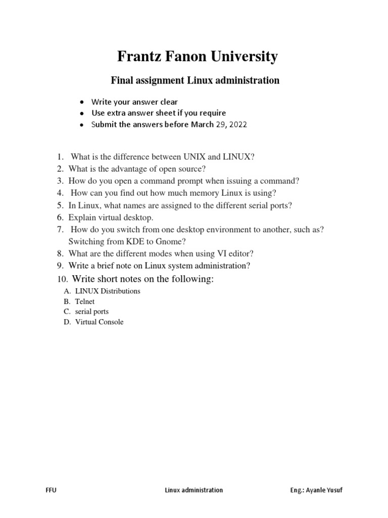 Frantz Fanon University: Final Assignment Linux Administration | PDF