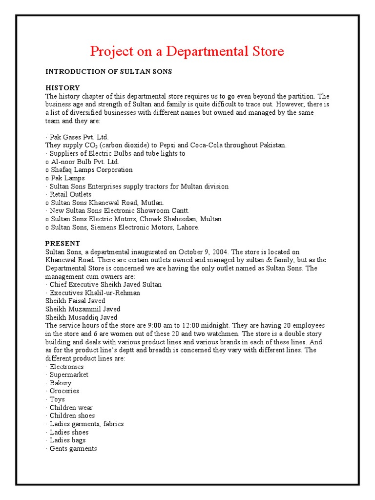 Project on a Departmental Store