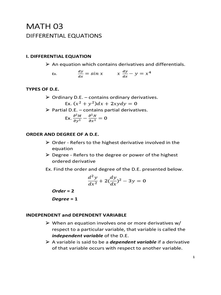 Lesson 1 - Differential Equation | PDF | Nonlinear System | Derivative