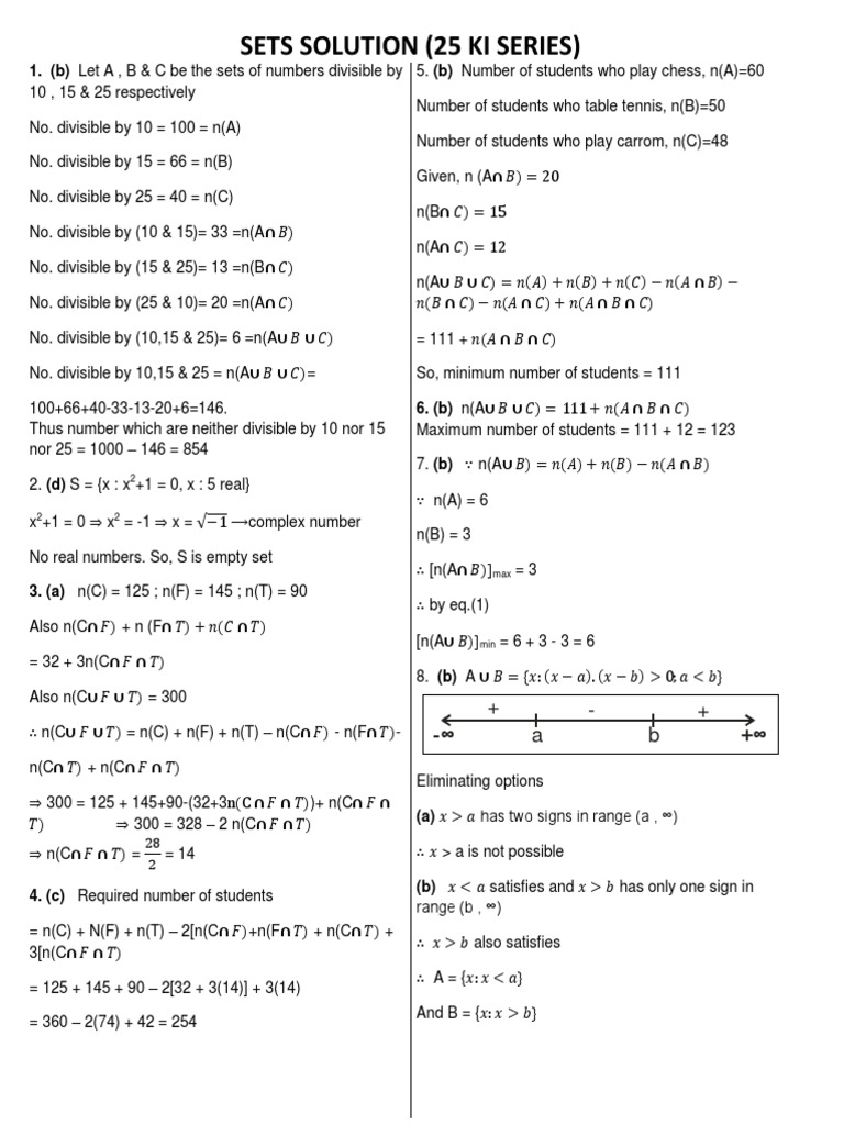Sets Solution (25 Ki Series) : 1. (B) Let A, B & C Be The Sets of ...
