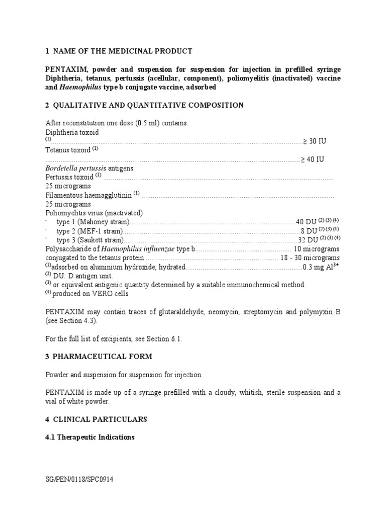 PENTAXIM Vaccine: Uses and Composition | PDF | Vaccines | Vaccination