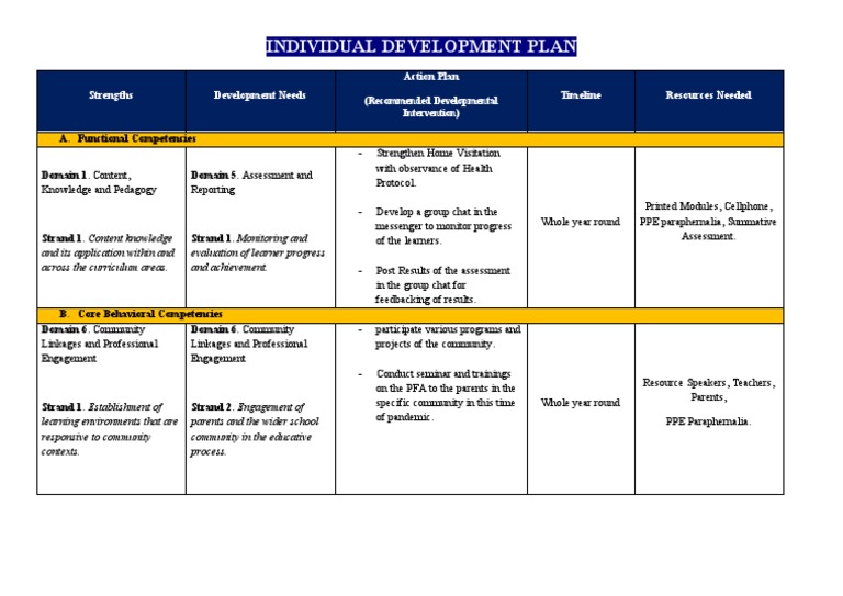 Individual Development Plan: Strengths Development Needs Action Plan ...