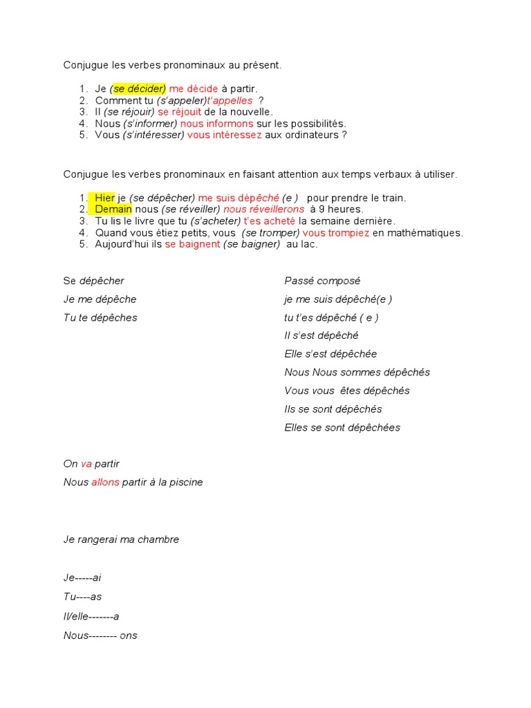 Conjugaison des verbes pronominaux au présent | PDF