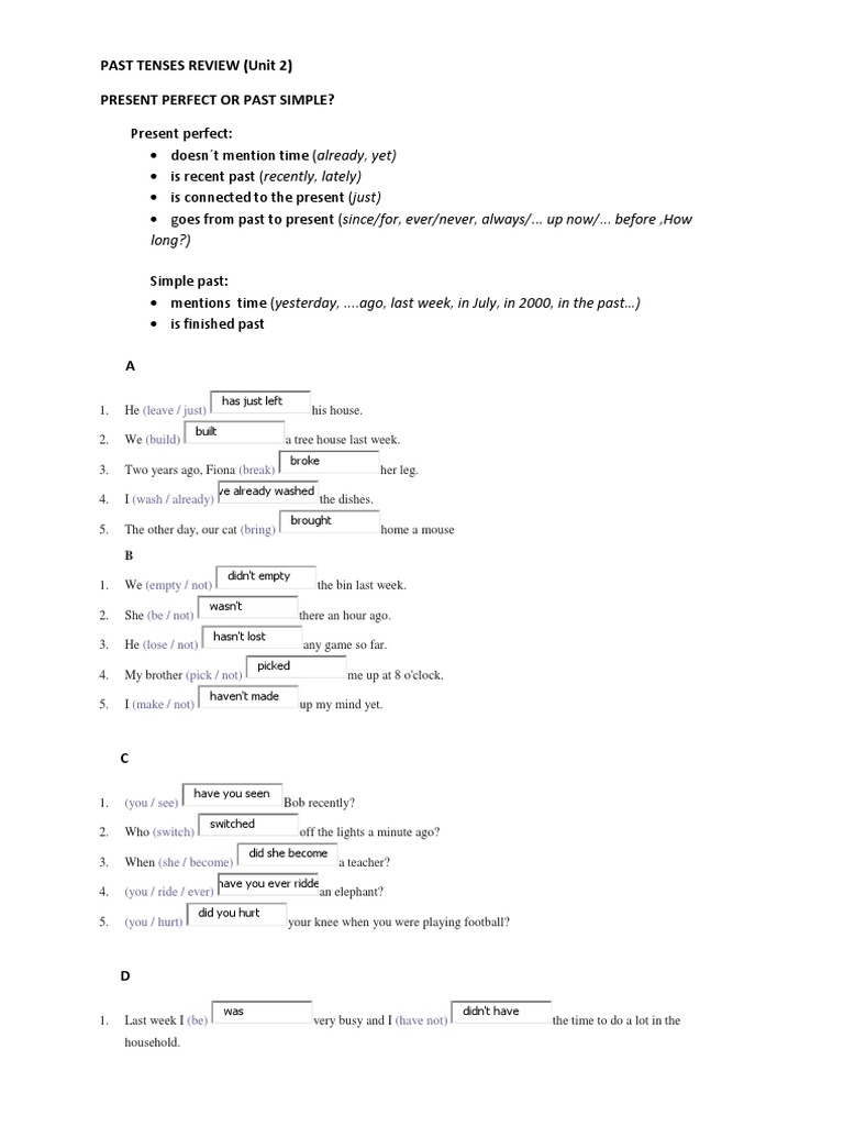 Past Tenses Review - Answers | PDF