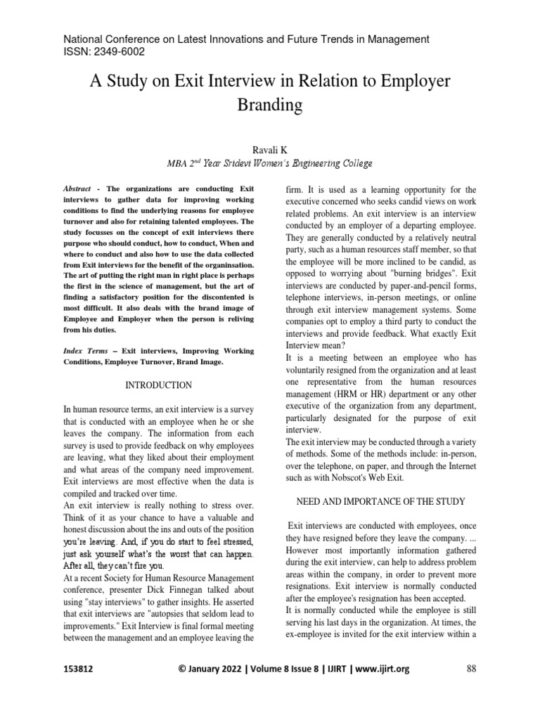 A Study On Exit Interview in Relation To Employer Branding | PDF ...