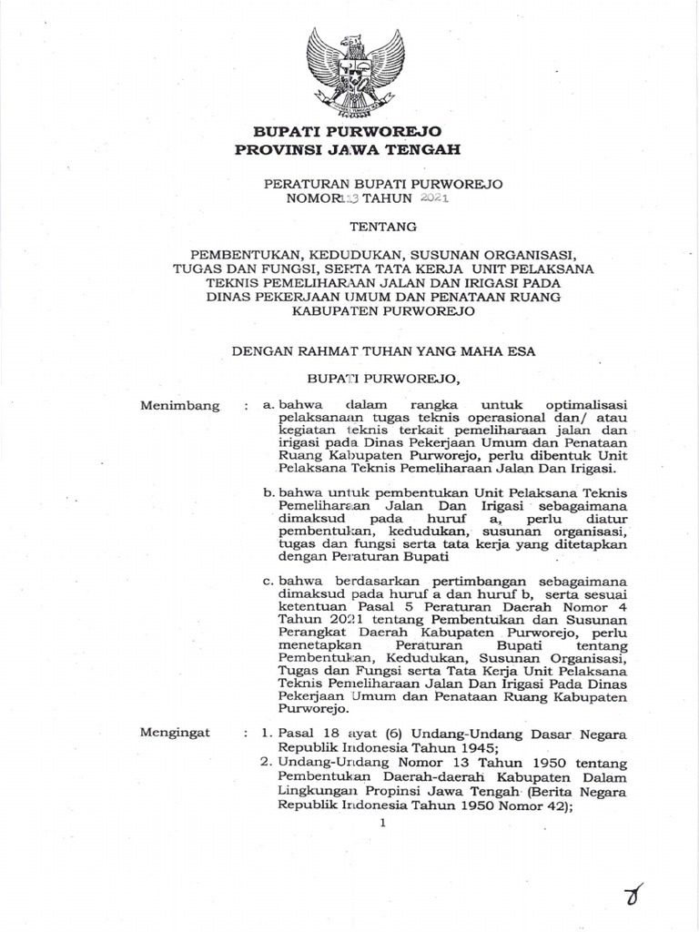 Perbup Upt Jalan Dan Irigasi Dpupr - 001 | PDF