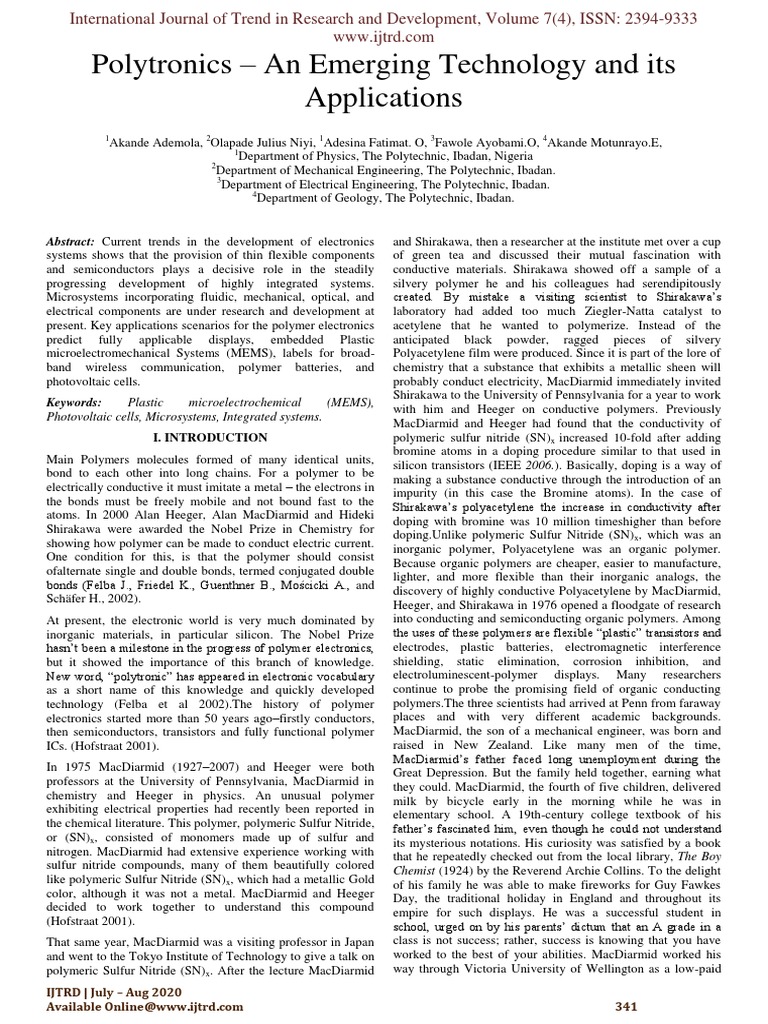 Polytronics - An Emerging Technology and Its Applications | PDF | Electronic Waste | Field ...