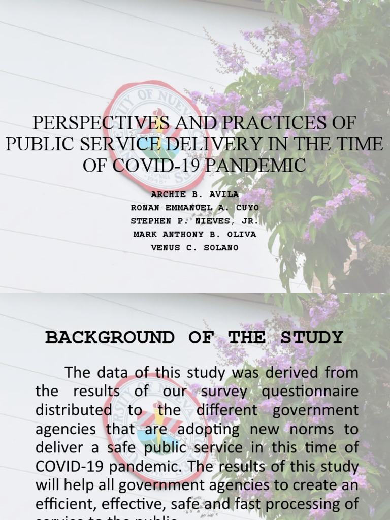 Perspectives and Practices of Public Service Delivery in The Time of ...