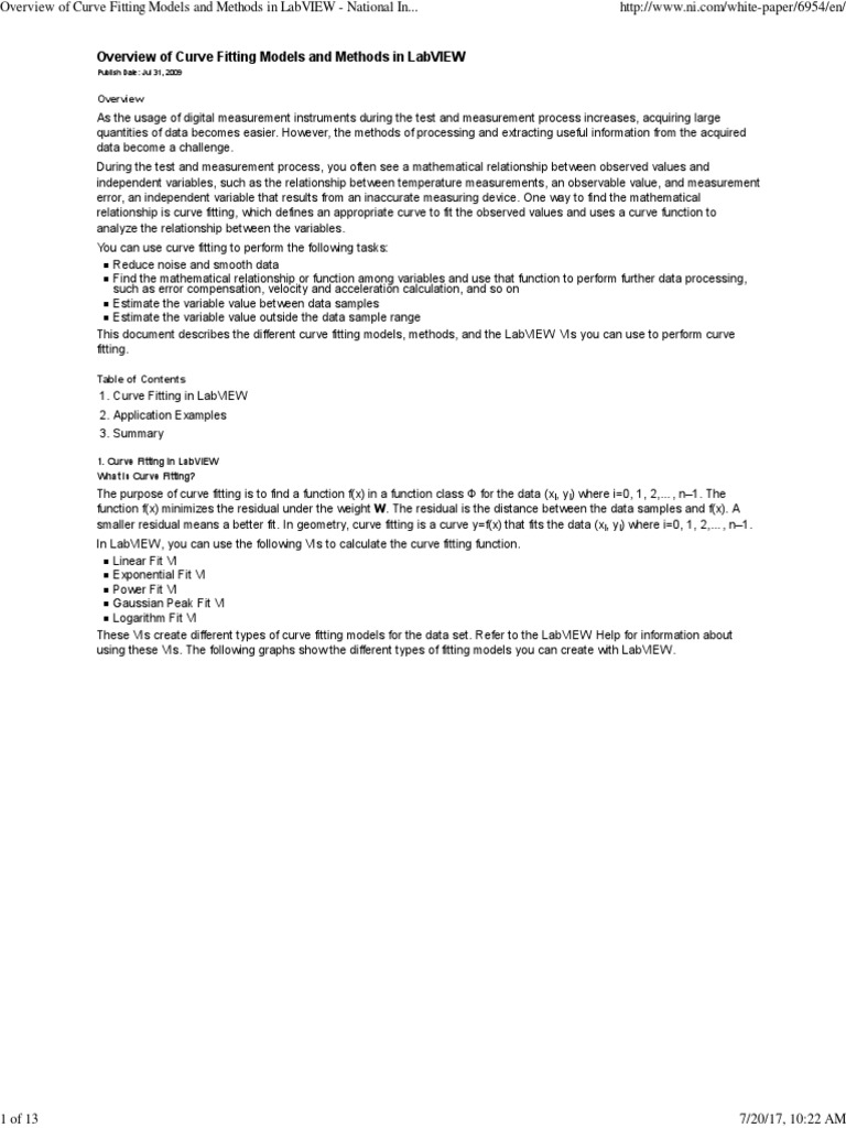 LabVIEW Curve Fitting Overview | PDF | Coefficient Of Determination ...