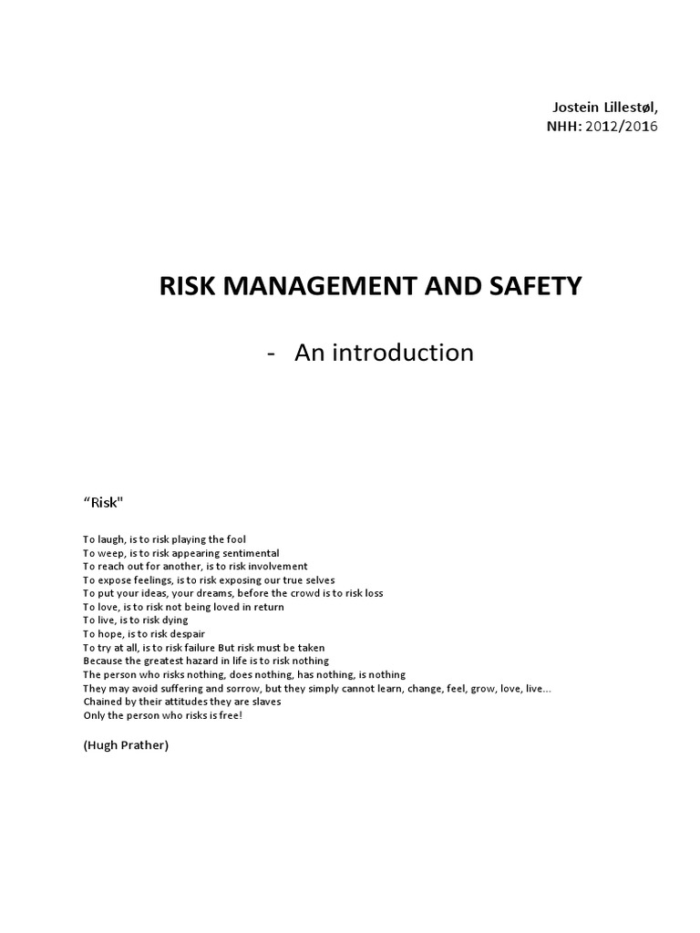 Risk Management and Safety-An Introduction | PDF | Risk | Risk Management