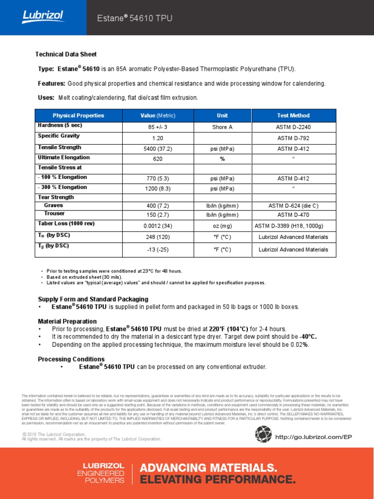 Estane 54610 TPU: Advancing Materials | PDF | Materials | Building ...